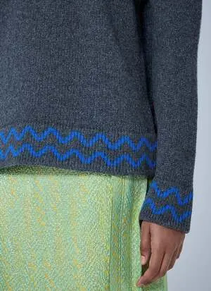Marni V-neck Textured Knit Sweater With Contrast Hem - Gray