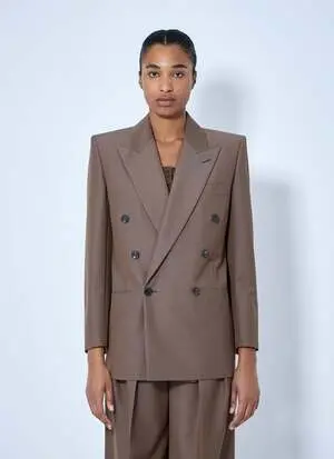 Saint Laurent Double-breasted Wool Blazer - Brown
