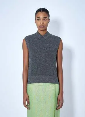 Marni Sleeveless Knit Top With Ribbed Trims - Gray