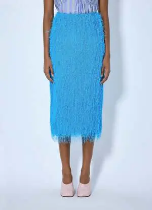 Dries Van Noten Pencil Midi Skirt With Textured Fringe - Blue