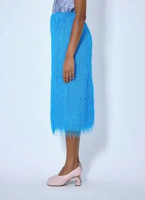 Dries Van Noten Pencil Midi Skirt With Textured Fringe - Blue