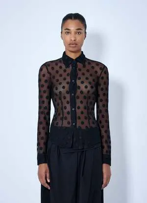 Dries Van Noten Polka-dot Cotton-blend Tulle Shirt - Black