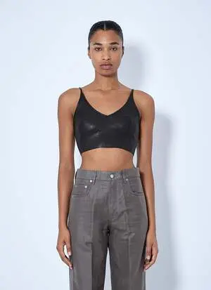 Rick Owens V-neck Leather Crop Top - Black