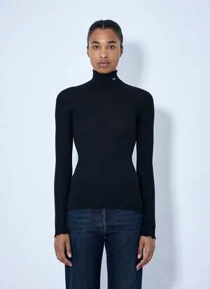 Prada Ribbed Long Sleeve Turtleneck Top - Black