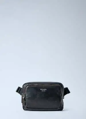 Prada Distressed Nappa Leather Shoulder Bag - Brown