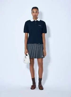 Miu Miu Cotton Piqué Polo Shirt With Embroidered Collar