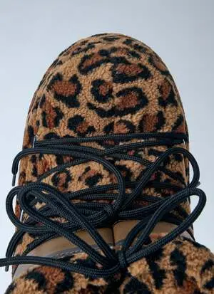 Moon Boot Icon Low Leopard Print Fleece Boots - Brown