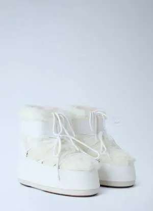 Moon Boot Icon Low Faux Fur Trim Lace-up Boots - White