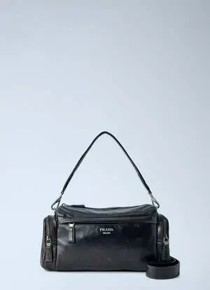Prada Distressed Nappa Leather Shoulder Bag - Brown