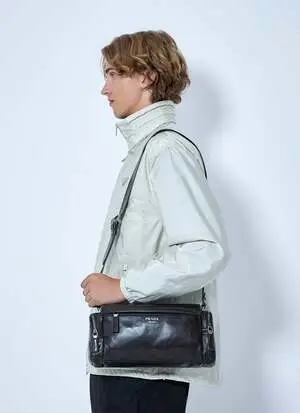Prada Distressed Nappa Leather Shoulder Bag