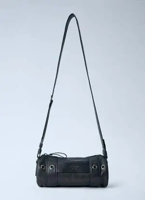 Prada Eyelet Detail Leather Cylinder Bag - Black