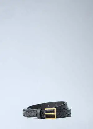 Bottega Veneta Woven Leather Belt With Metal Buckle