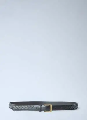 Bottega Veneta Woven Leather Belt With Metal Buckle