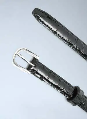 TOTEME Croc-embossed Patent Leather Belt - Black