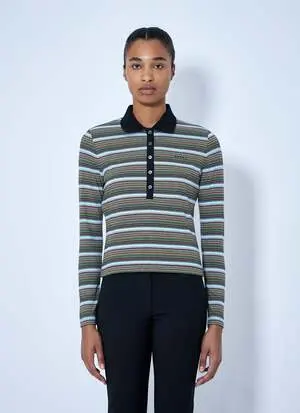 Marni Striped Long Sleeve Polo Shirt - Blue