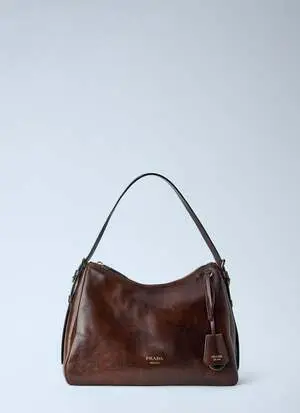 Prada Aimée Medium Leather Shoulder Bag - Brown