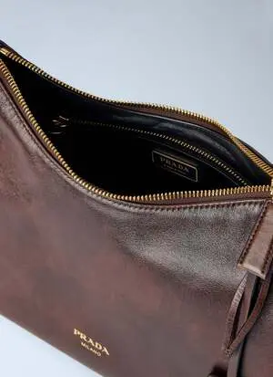 Prada Aimée Medium Leather Shoulder Bag - Brown