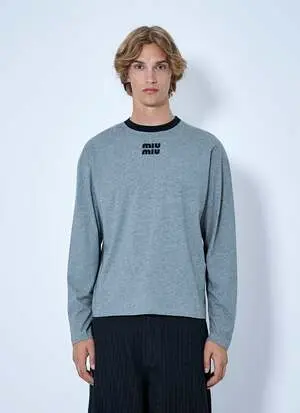 Miu Miu Logo Motif Long Sleeve T-shirt - Gray