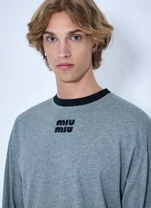 Miu Miu Logo Motif Long Sleeve T-shirt - Gray