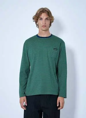 Miu Miu Striped Long Sleeve T-shirt With Logo Patch - Green