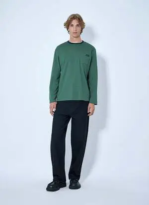 Miu Miu Striped Long Sleeve T-shirt With Logo Patch - Green