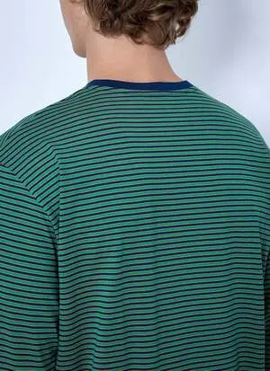 Miu Miu Striped Long Sleeve T-shirt With Logo Patch - Green