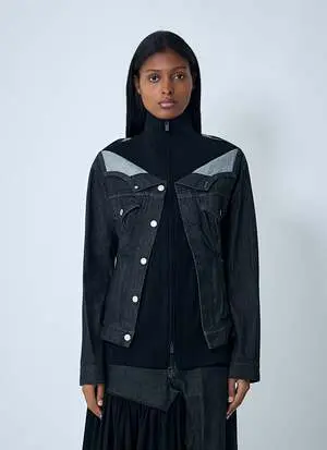 Yohji Yamamoto Denim Jacket With Contrast Paneling - Black