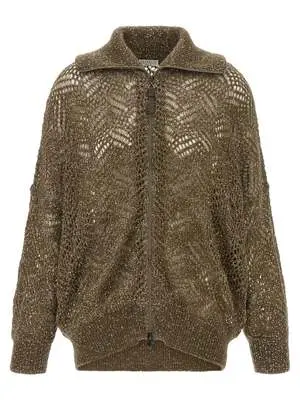Brunello Cucinelli Abstract Leaf Perforated Cardigan