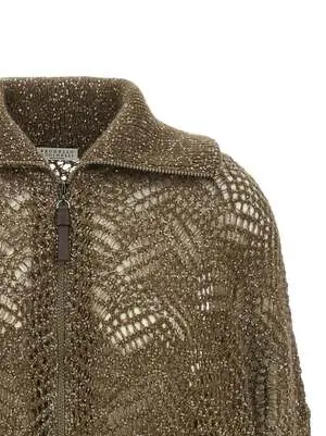 Brunello Cucinelli Abstract Leaf Perforated Cardigan