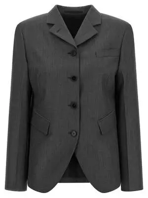 JIL SANDER Single-breasted Blazer With Asymmetrical Hem - Gray