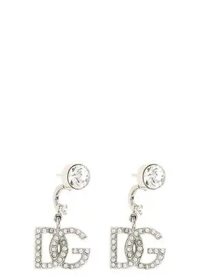 Dolce & Gabbana Crystal Embellished Dg Monogram Drop Earrings - Silver
