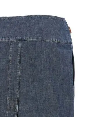 Fendi Chambray Denim Midi Skirt With Leather Details