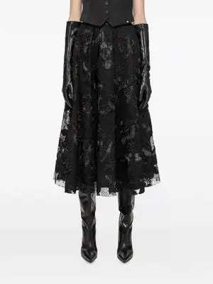 NISSA Floral Embroidered A-line Midi Skirt