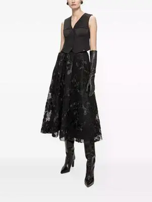 NISSA Floral Embroidered A-line Midi Skirt