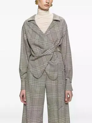 NISSA Checked Wrap Shirt With Spread Collar And Side Buckle Fastening