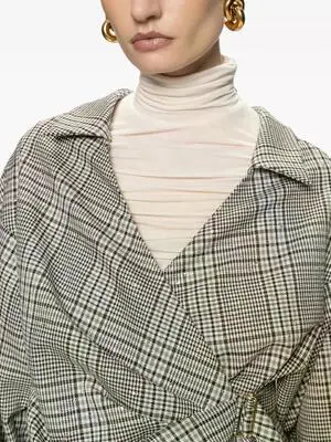 NISSA Checked Wrap Shirt With Spread Collar And Side Buckle Fastening