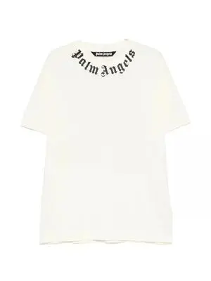 Palm Angels Neck Logo Printed T-shirt - Neutrals