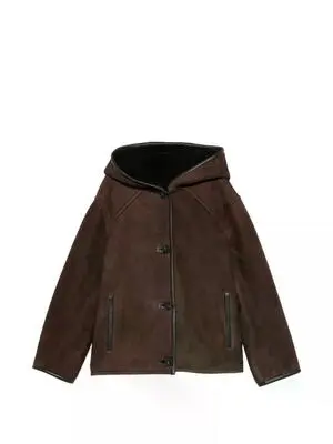 YVES SALOMON Hooded Buttoned Jacket - Brown