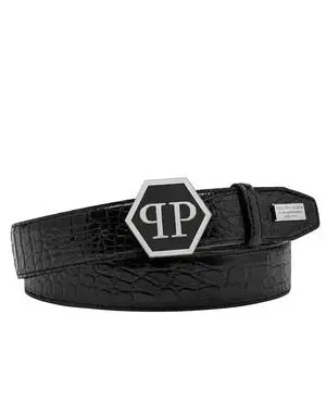 Philipp Plein Leather Belt With Hexagon Buckle - Black
