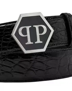 Philipp Plein Leather Belt With Hexagon Buckle