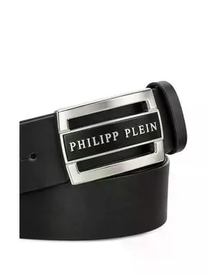 Philipp Plein Leather Belt With Plaque Buckle - Black