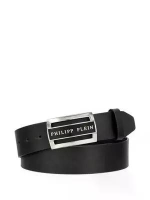 Philipp Plein Leather Belt With Plaque Buckle - Black