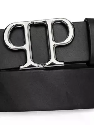 Philipp Plein Leather Belt With Silver-tone Pp Logo Buckle