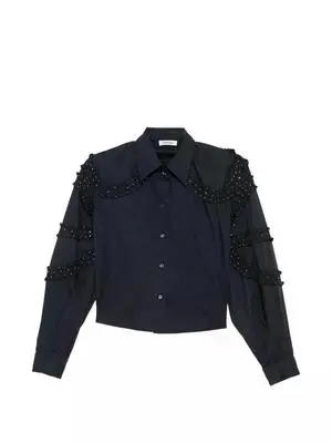 Sandro Crystal-embellished Ruffled-detail Shirt - Blue
