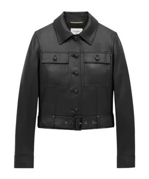 Saint Laurent Button-up Belted Cropped Jacket - Black