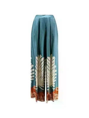 BYE FIRENZE Pleated Palm-print Palazzo Pants