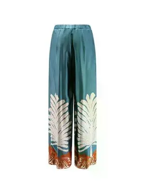 BYE FIRENZE Pleated Palm-print Palazzo Pants