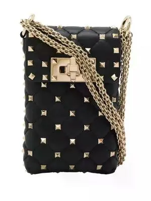 Valentino Garavani 2000-2017 Lambskin Rockstud Spike Phone Case Crossbody Bag - Black