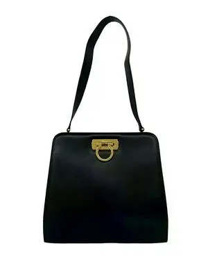 FERRAGAMO 1990-2000 Leather Gancini Shoulder Bag - Black