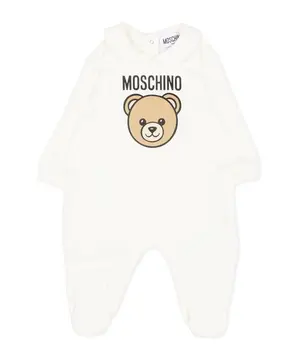 Moschino Teddy Bear Footed Romper, Bib, And Hat Set